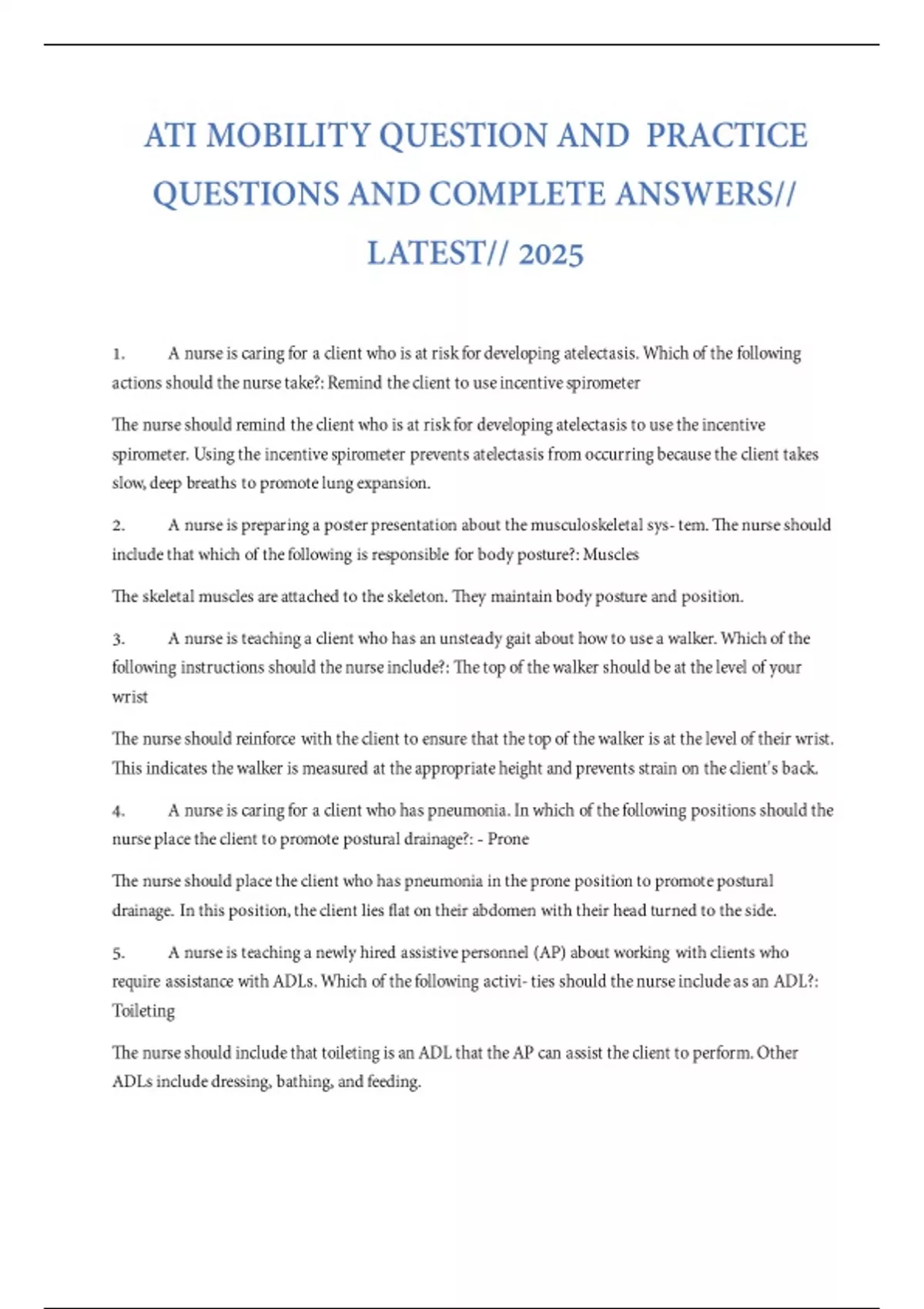 ATI Mobility Practice Questions – Latest 2025 Edition | Complete ...