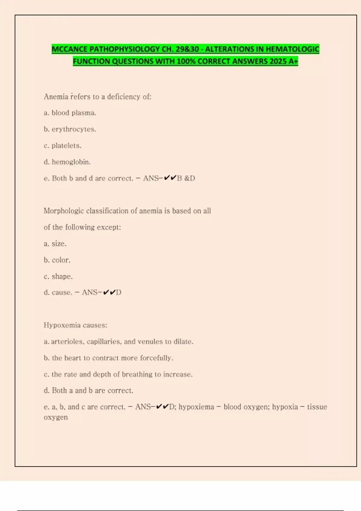 MCCANCE PATHOPHYSIOLOGY CH. 29&30 - ALTERATIONS IN HEMATOLOGIC FUNCTION ...