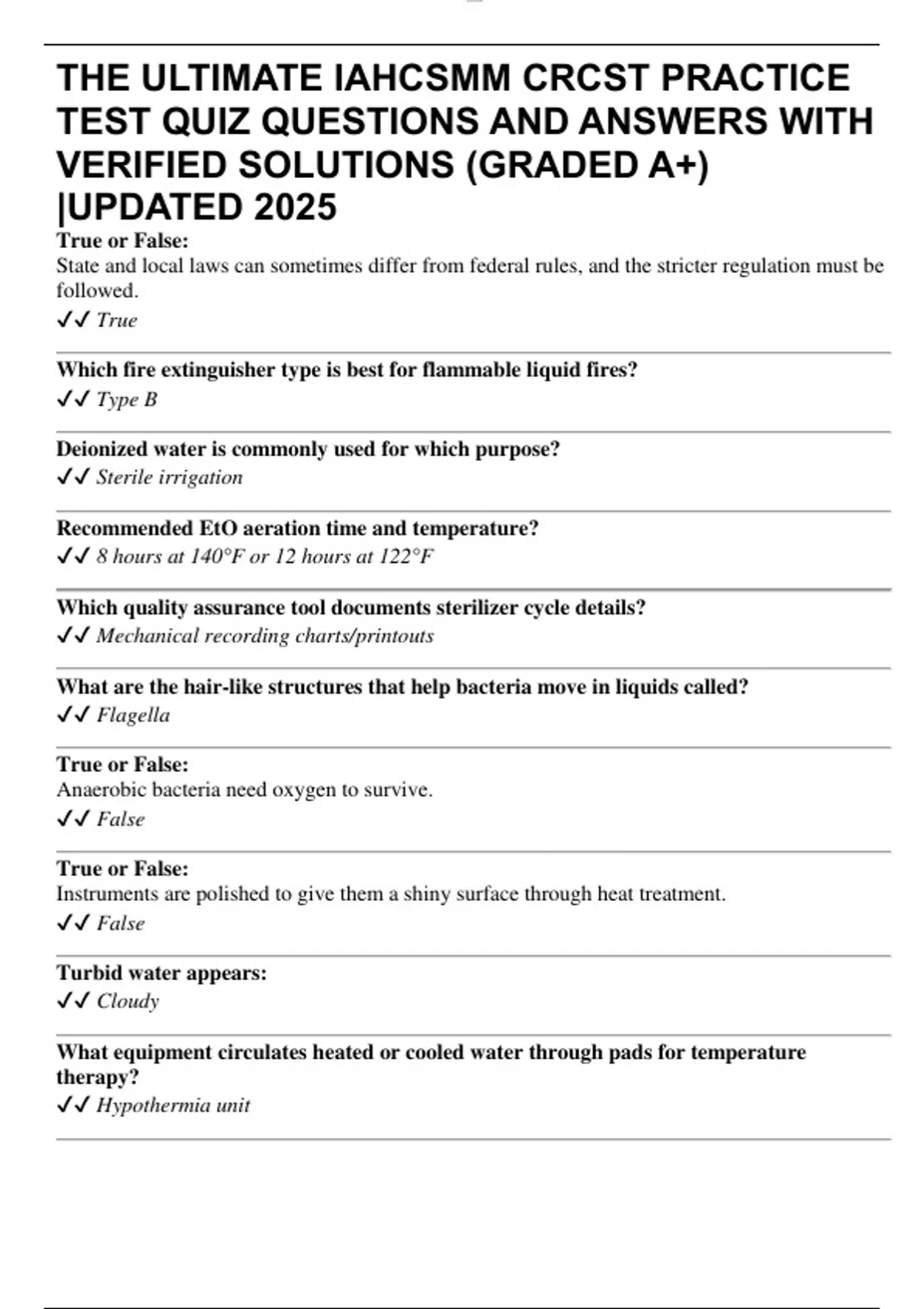 THE ULTIMATE IAHCSMM CRCST PRACTICE TEST QUIZ QUESTIONS AND ANSWERS ...