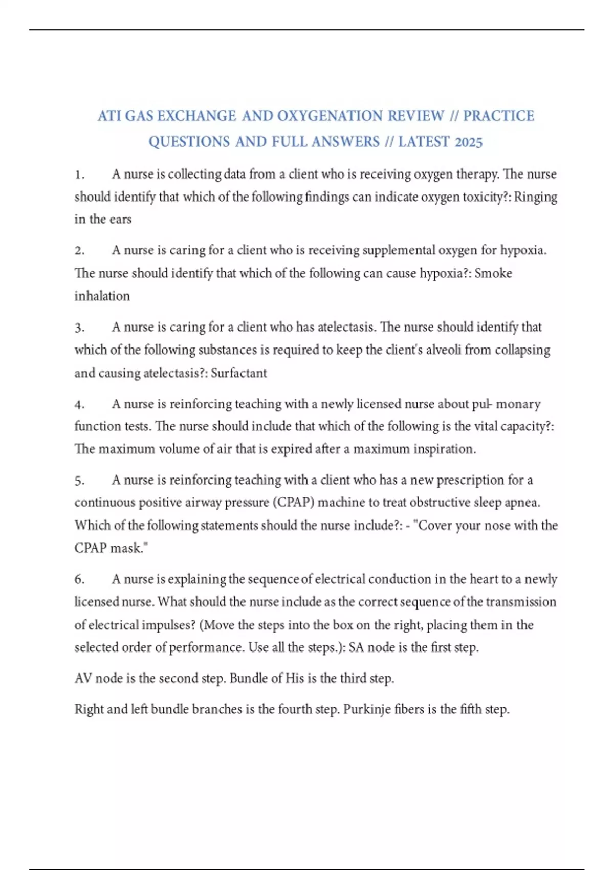 ATI Gas Exchange & Oxygenation Review – 2025 Edition | Practice ...