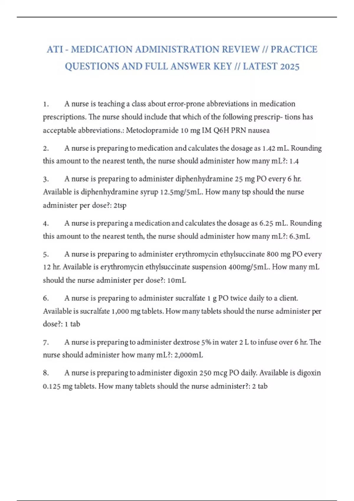 ATI Medication Administration Review – Latest 2025 | Practice Questions ...