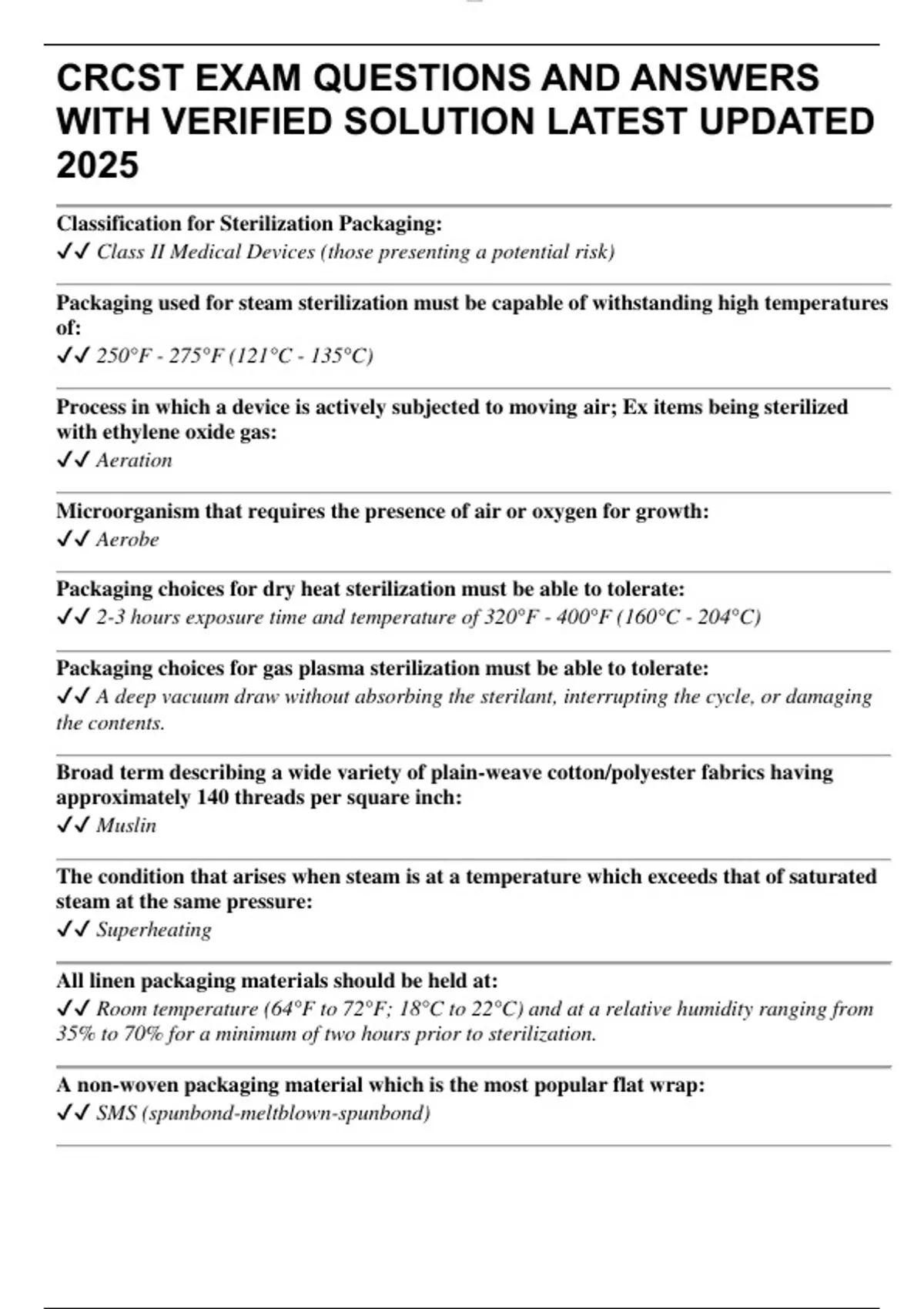 CRCST EXAM QUESTIONS AND ANSWERS WITH VERIFIED SOLUTION LATEST UPDATED ...