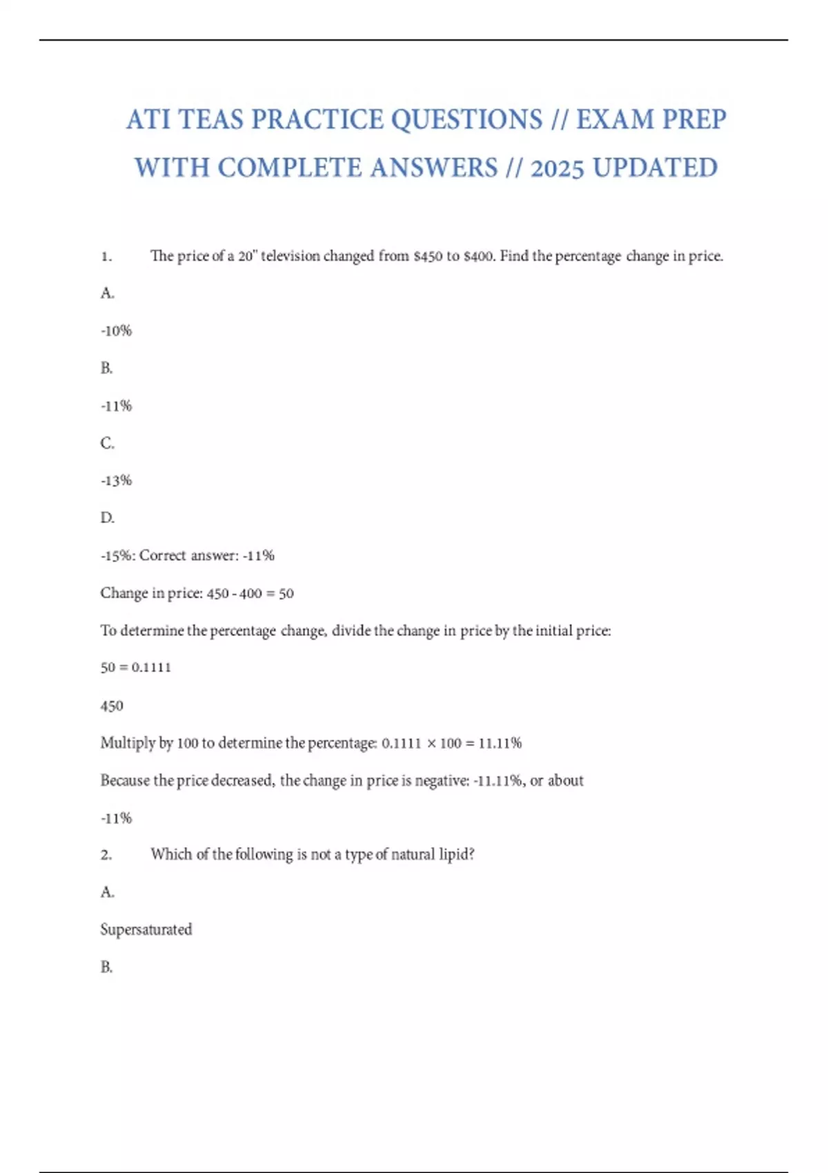 ATI TEAS Practice Questions – 2025 Updated Exam Prep with Complete ...