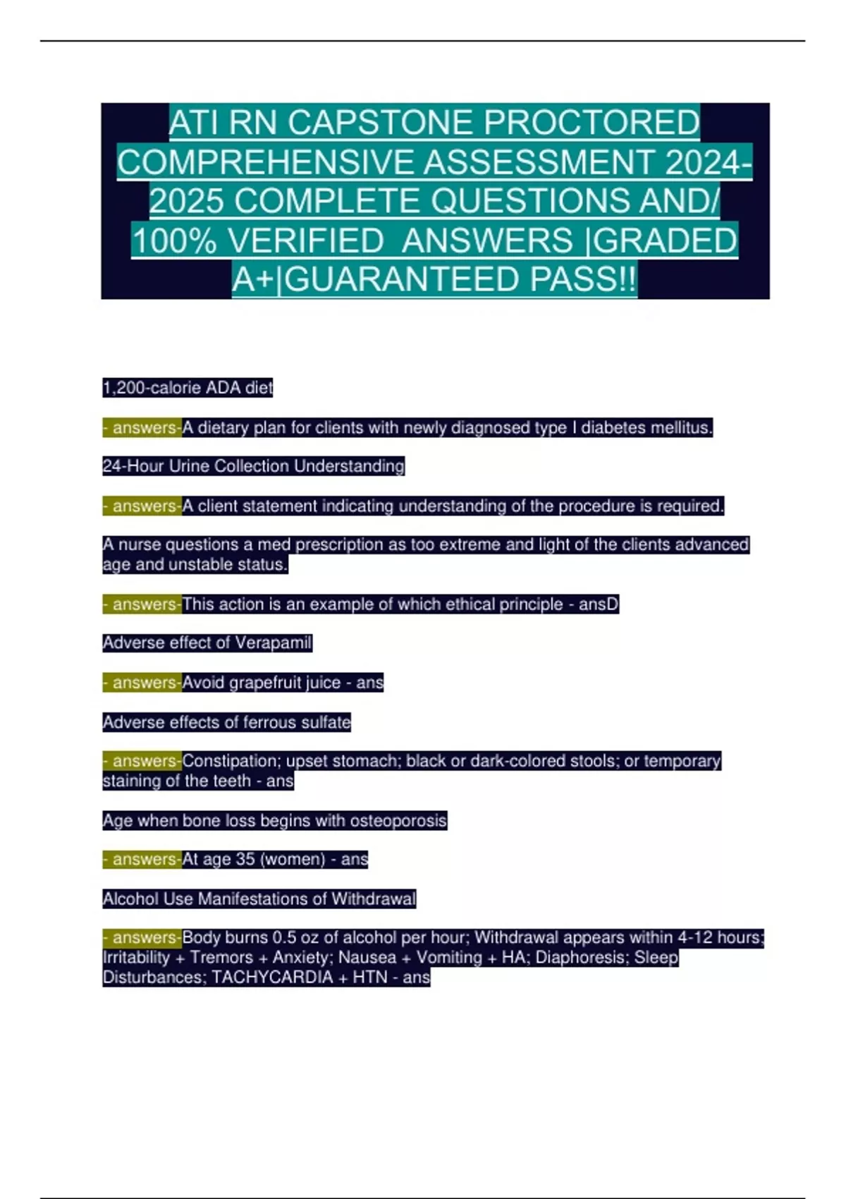 ATI RN Capstone Proctored Comprehensive Assessment : 100% Verified Q&A ...
