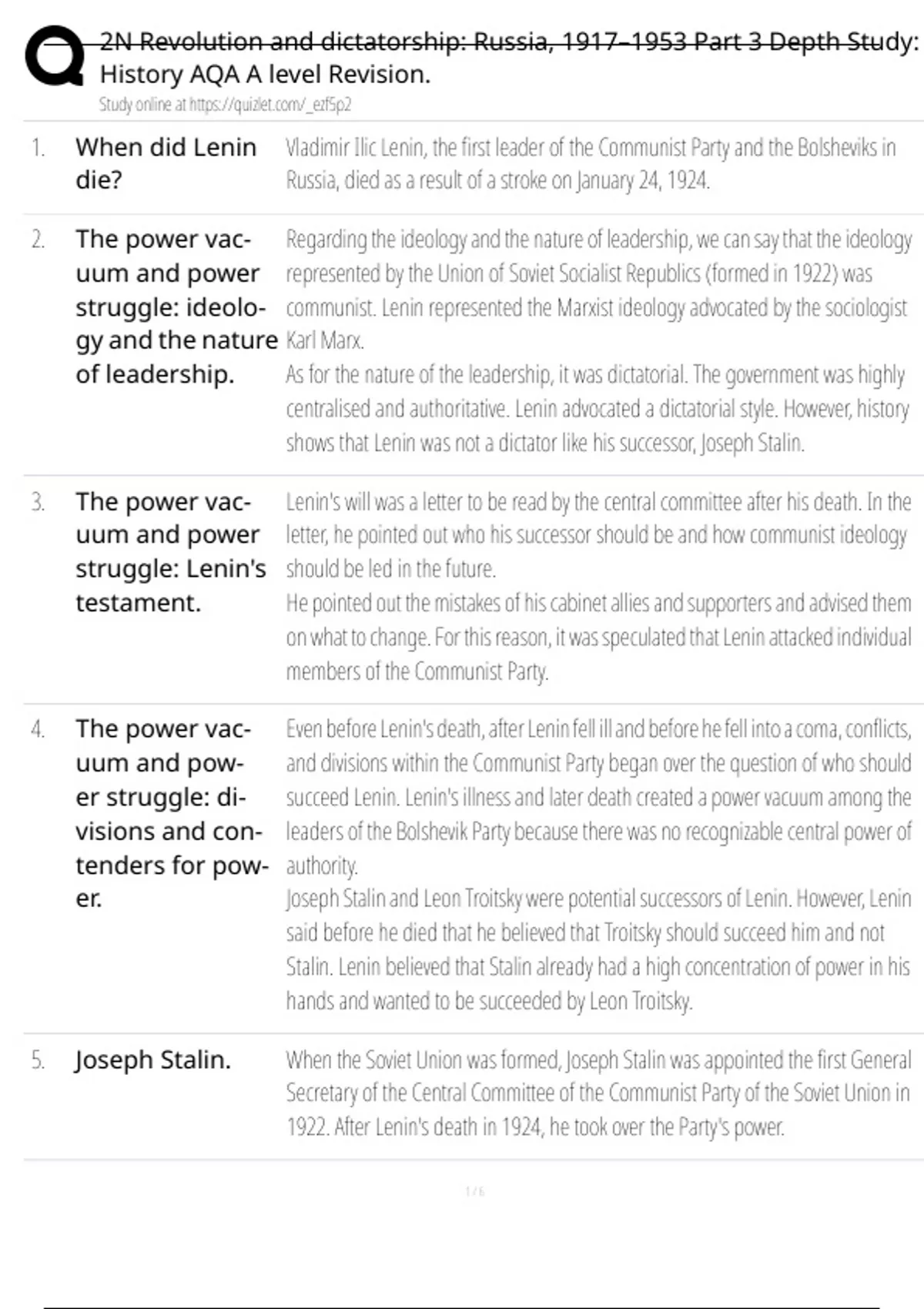 2N Revolution and dictatorship: Russia, 1917–1953 Part 3 Depth Study: History AQA A level ...