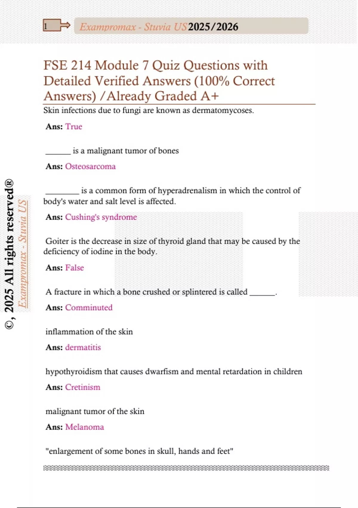 FSE 214 Module 7 Quiz Questions with Detailed Verified Answers (100% Correct Answers) /Already ...