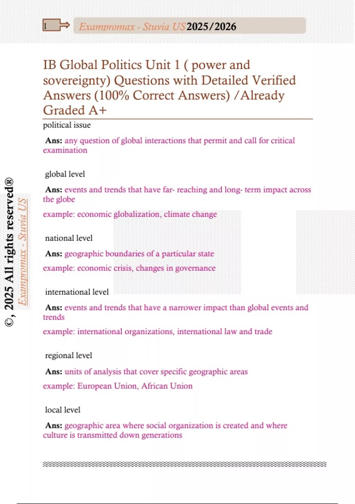 IB Global Politics Unit 1 ( power and sovereignty) Questions with ...