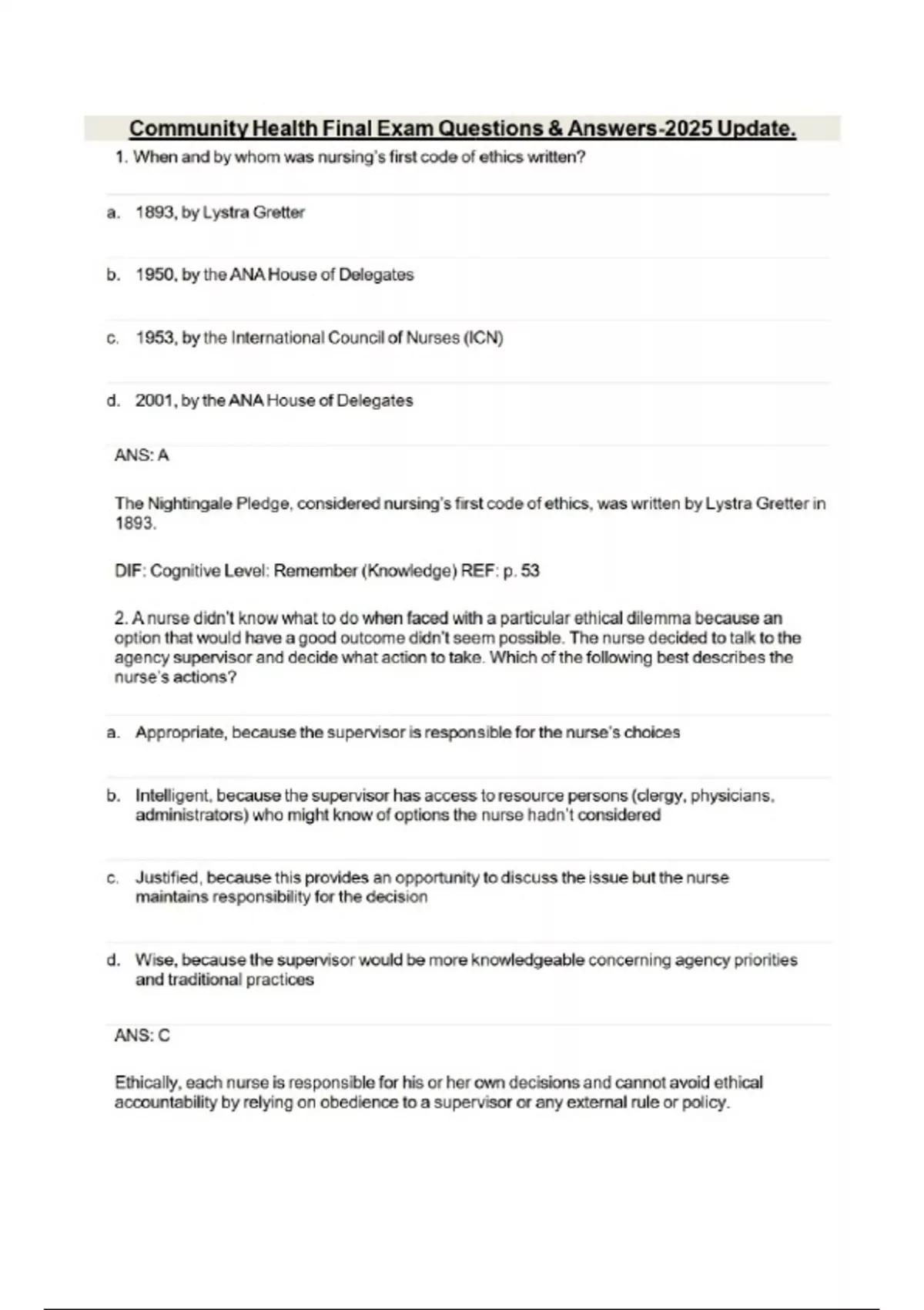 Community Health Final Exam Questions & Answers-2025 Update ...