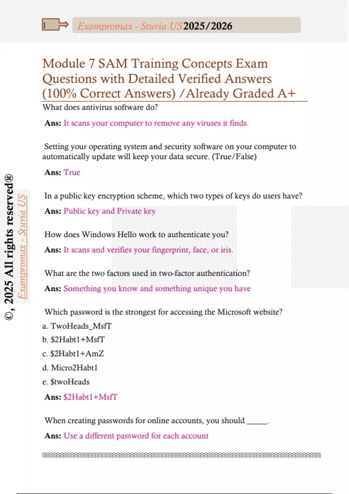 Module 7 SAM Training Concepts Exam Questions with Detailed Verified ...