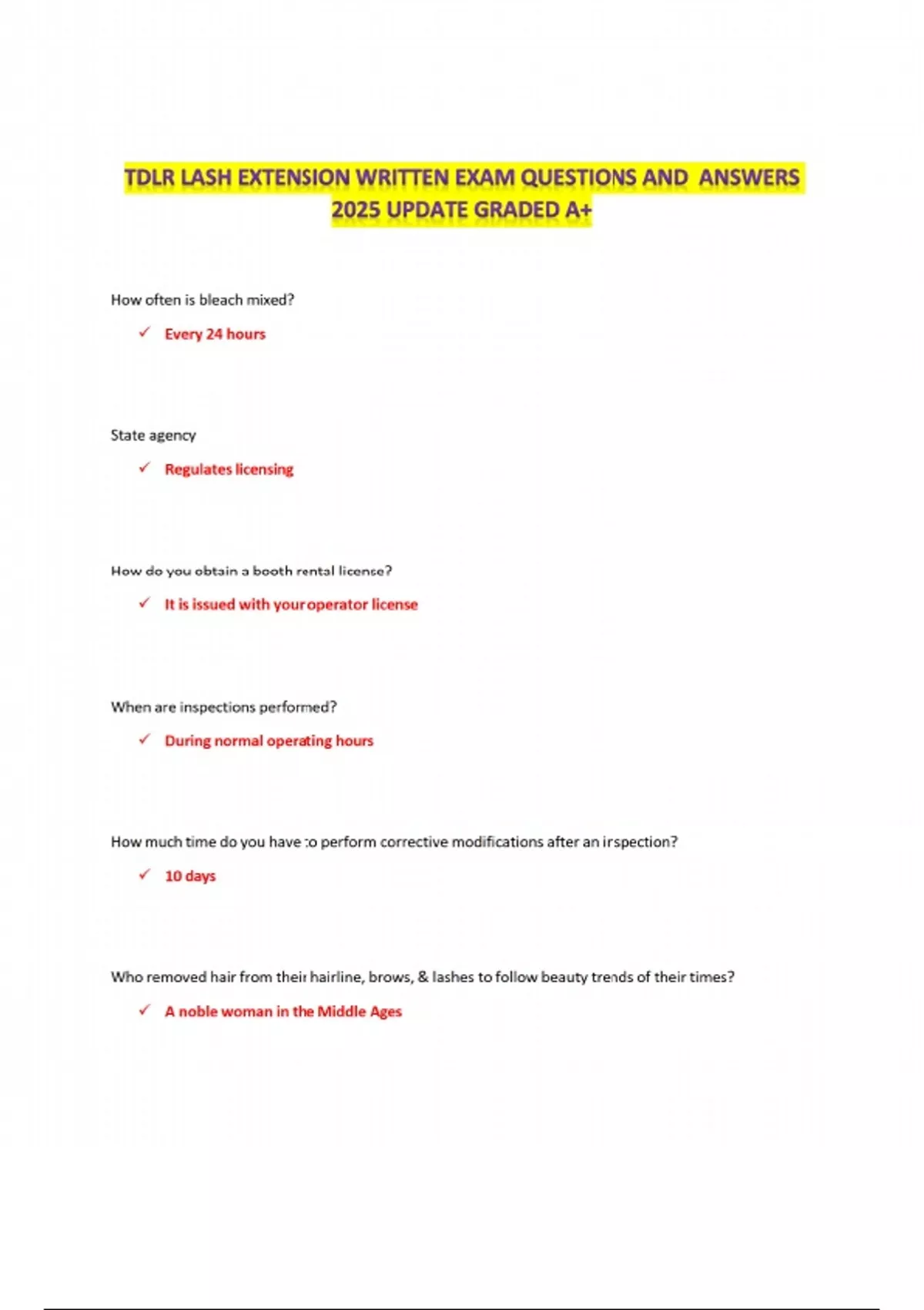 TDLR LASH EXTENSION WRITTEN EXAM QUESTIONS AND ANSWERS 2025 UPDATE ...