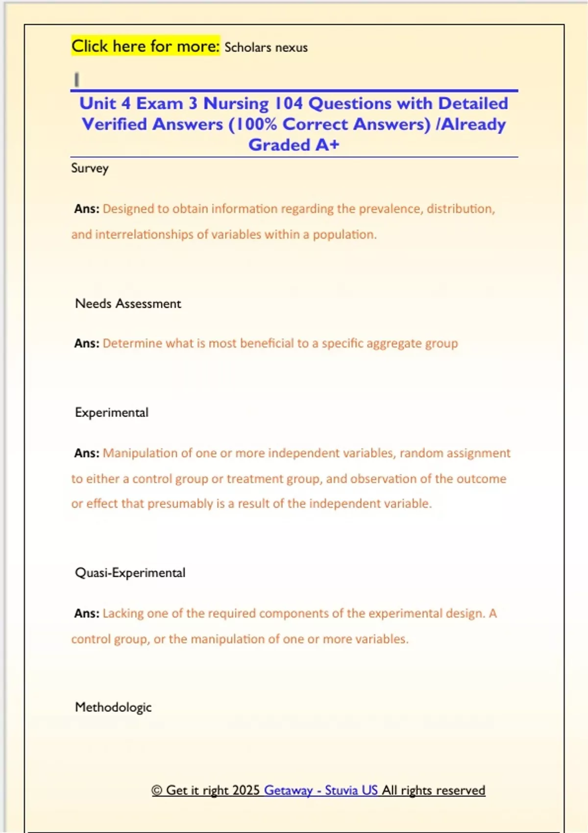 Unit 4 Exam 3 Nursing 104 Questions with Detailed Verified Answers (100 ...