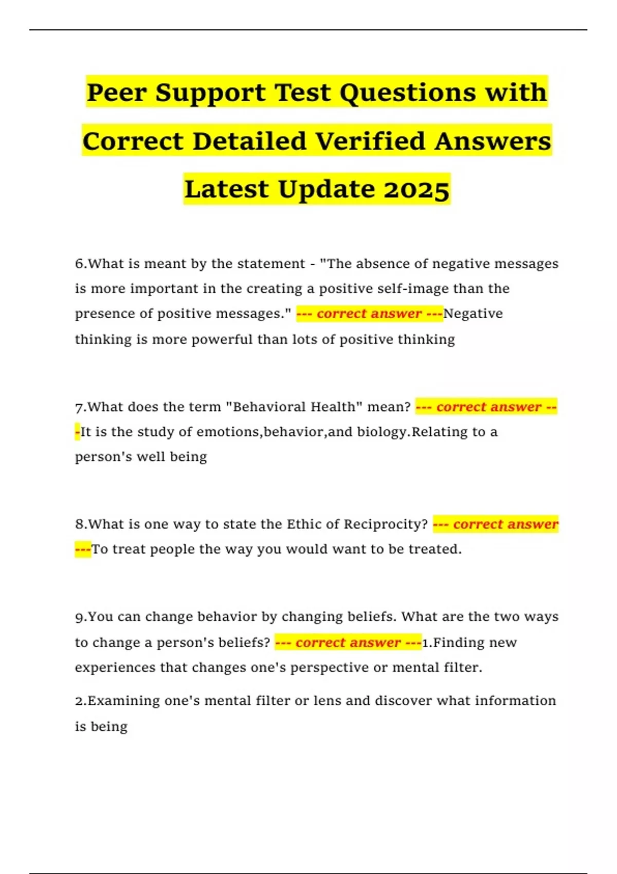 Peer Support Test Questions with Correct Detailed Verified Answers ...
