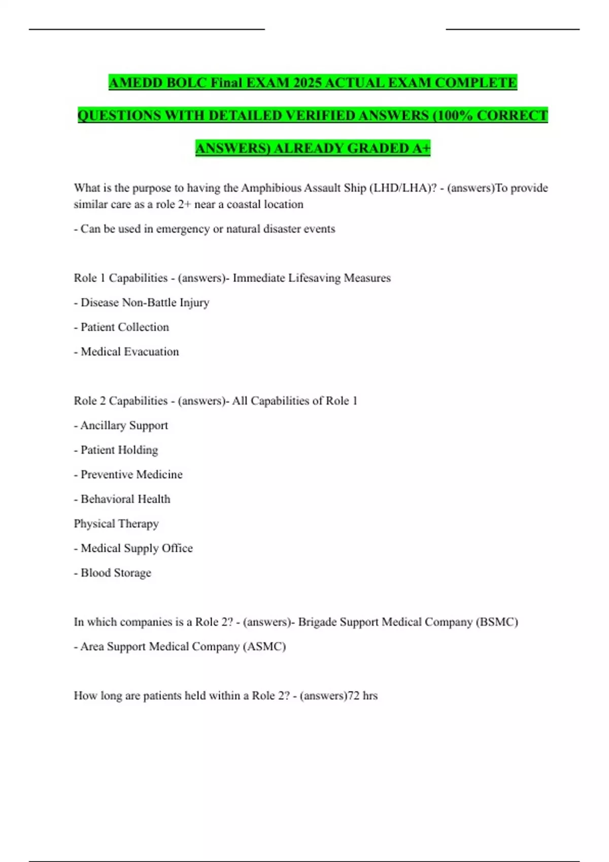 AMEDD BOLC Final EXAM 2025 ACTUAL EXAM COMPLETE QUESTIONS WITH DETAILED ...