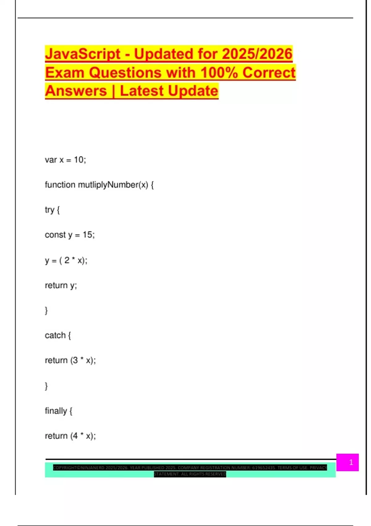 JavaScript - Updated for 2025/2026 Exam Questions with 100% Correct ...