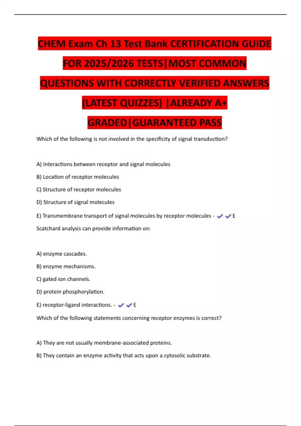 CHEM Exam Ch 13 Test Bank CERTIFICATION GUIDE FOR 2025/2026 TESTS|MOST ...