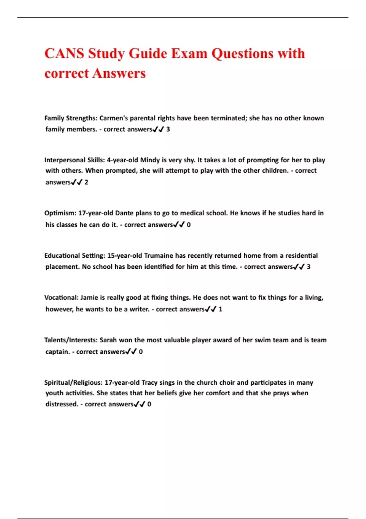 CANS Study Guide Exam Questions with correct Answers , - CANS - Stuvia US