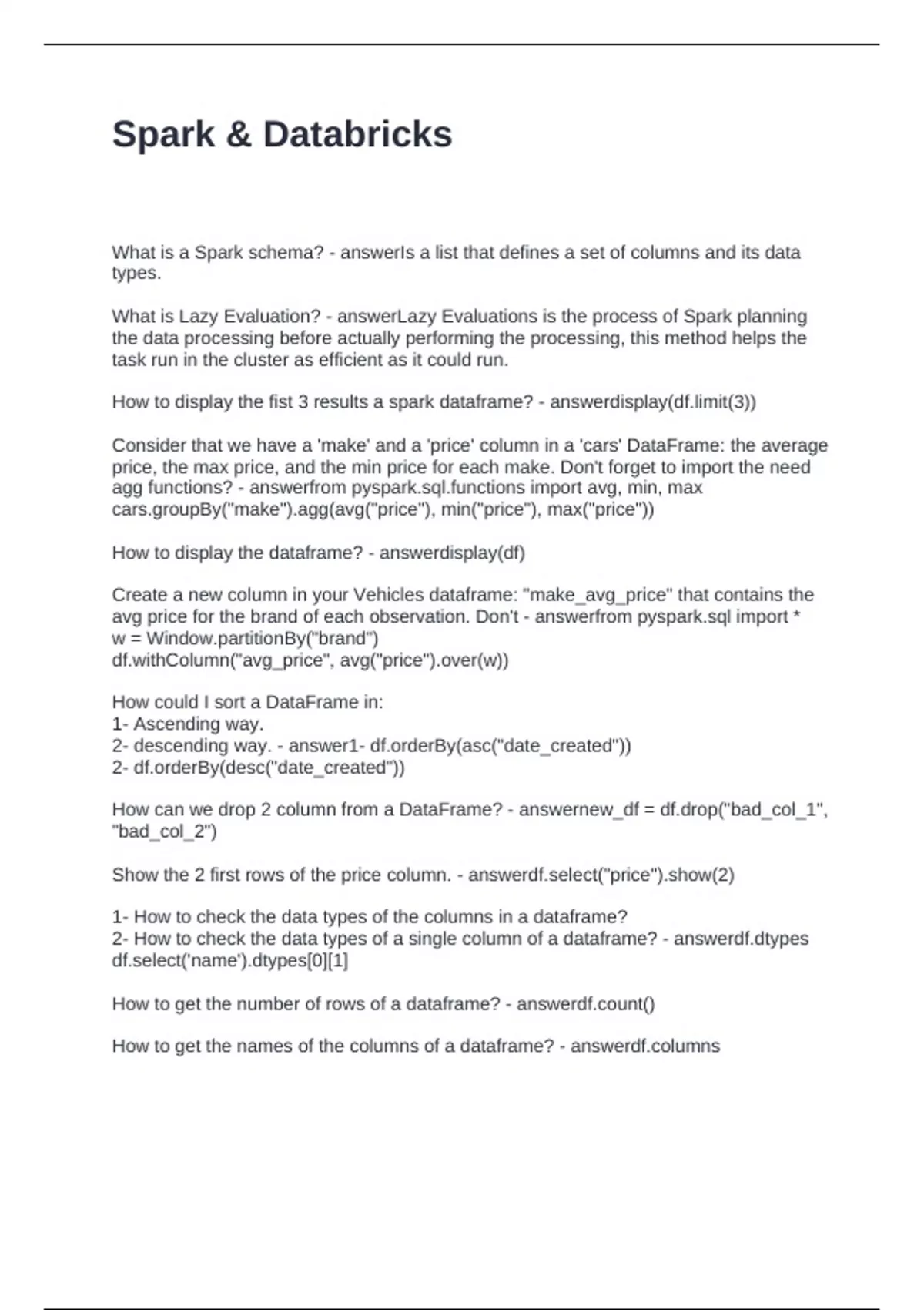 Spark & Databricks Questions and Answers 2025 - Databricks Lakehouse - Stuvia US