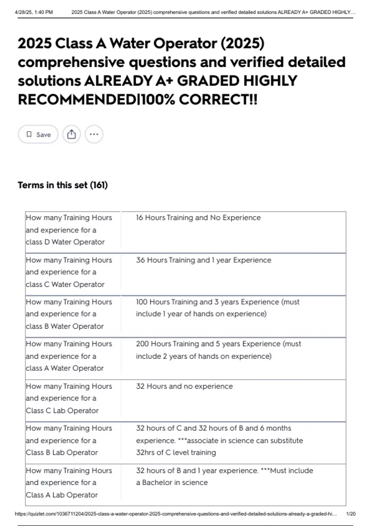 2025 Class A Water Operator (2025) comprehensive questions and verified ...