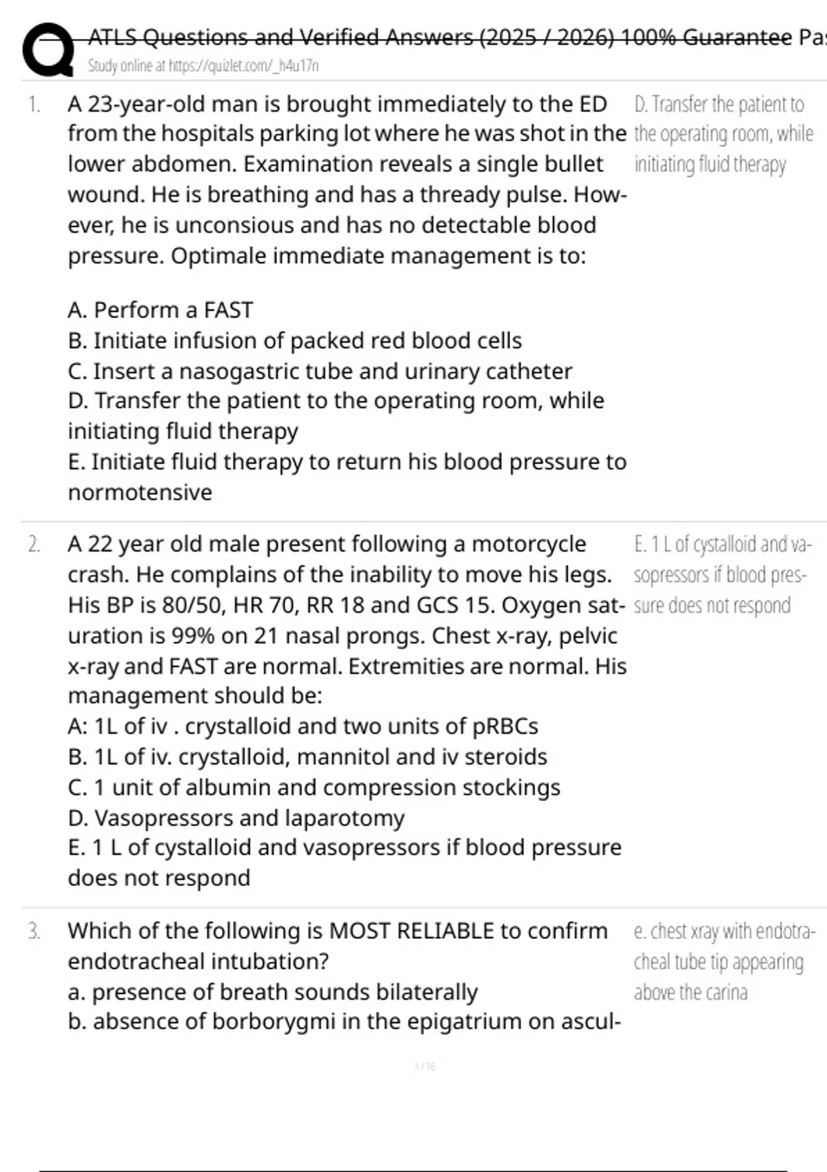ATLS Questions and Verified Answers (2025 / 2026) 100% Guarantee Pass ...