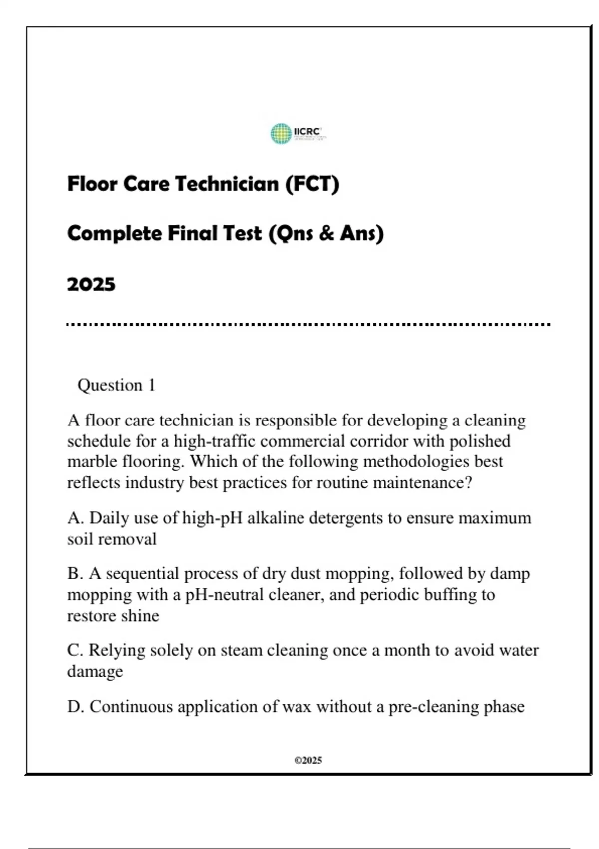 IICRC FCT Complete Final Test 2025 (Qns & Ans) - IICRC - Stuvia US