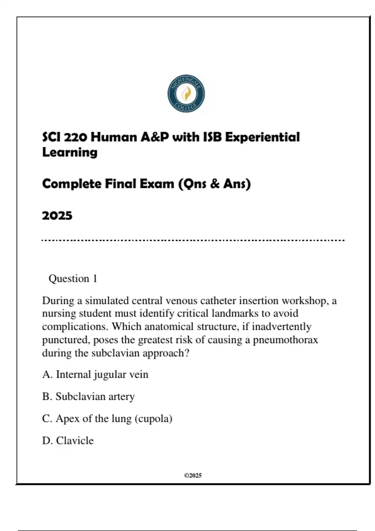 SCI 220 Human A&P with ISB Experiential Learning Complete Final Exam ...