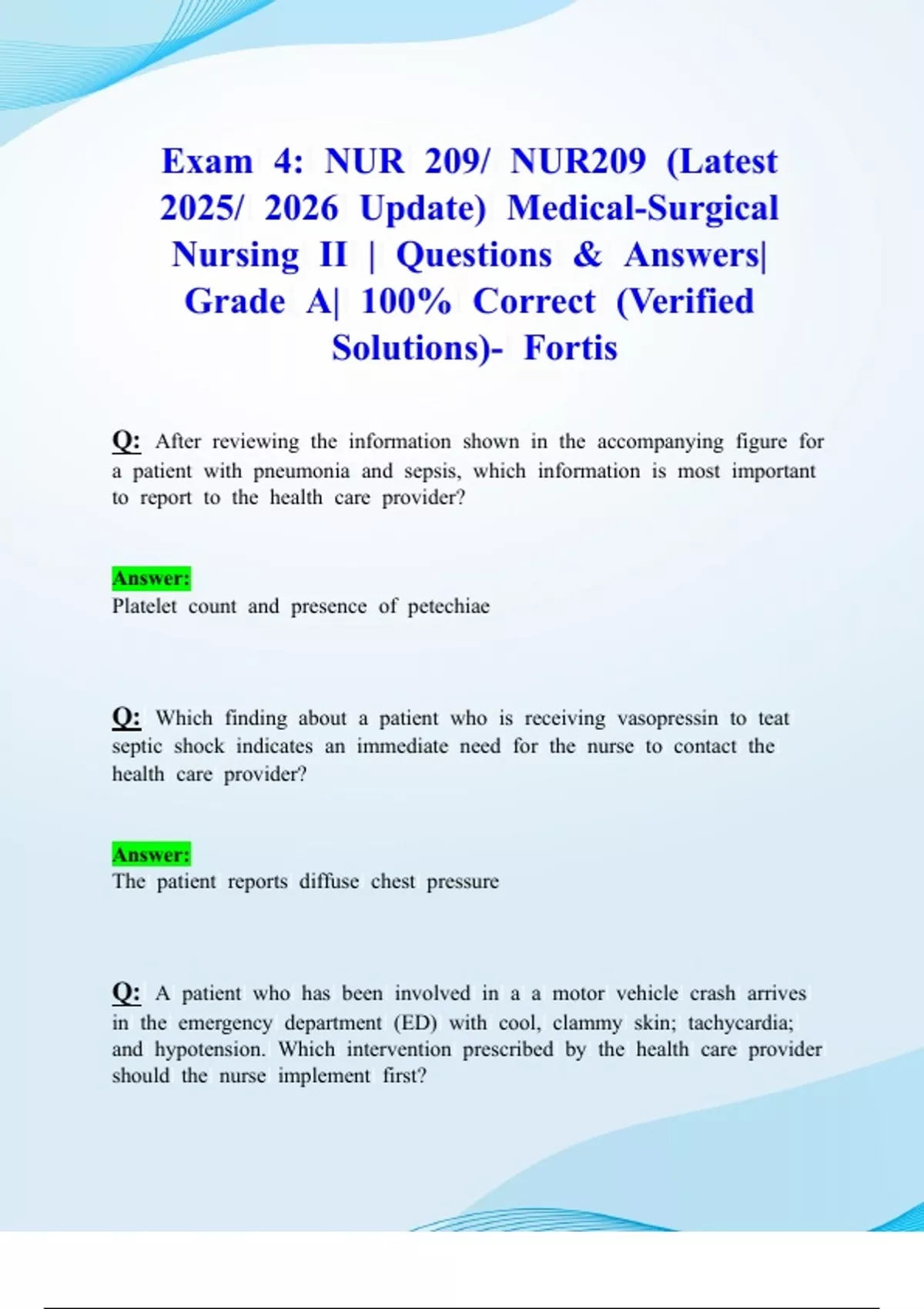 Exam 4: NUR 209/ NUR209 (Latest 2025/ 2026 Update) Medical-Surgical ...