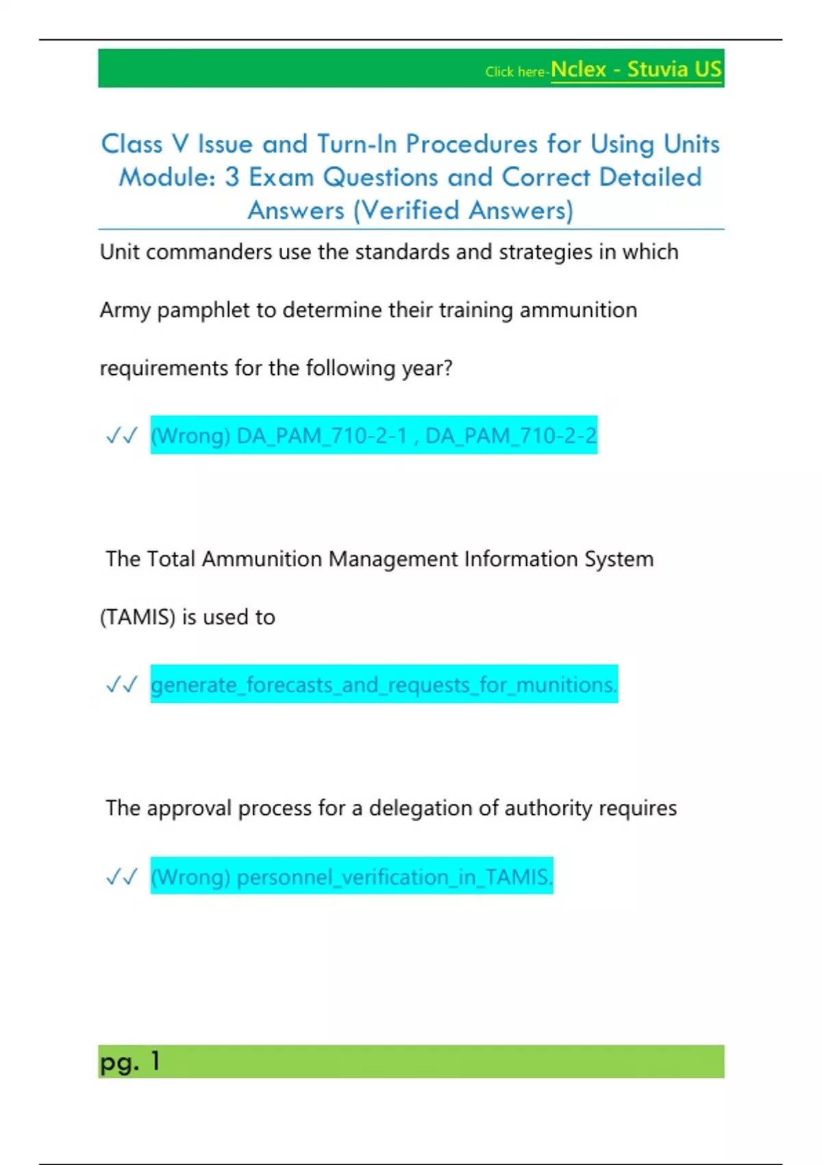 Class V Issue And Turn In Procedures For Using Units Module 3 Exam Questions And Correct