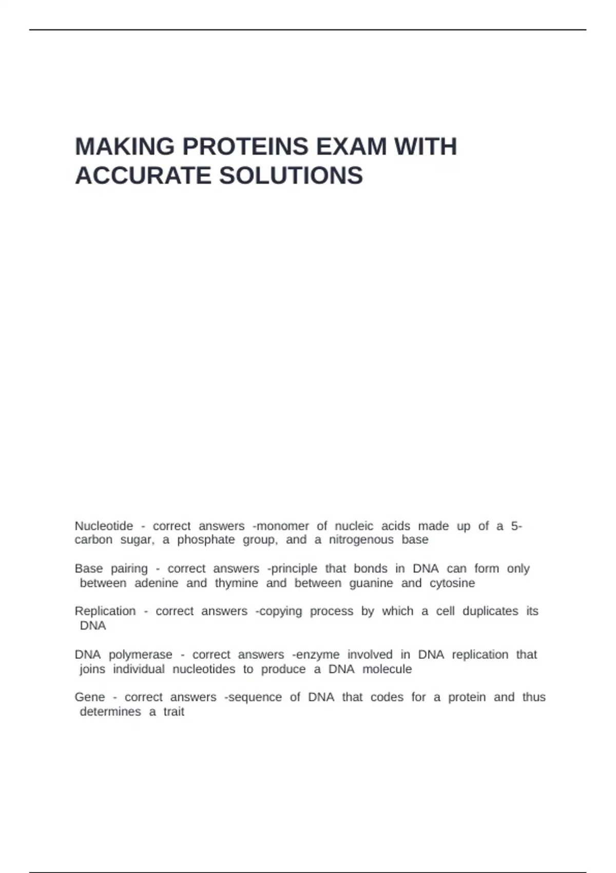 MAKING PROTEINS EXAM WITH ACCURATE SOLUTIONS - Bio Beyond - Making Proteins - Stuvia US