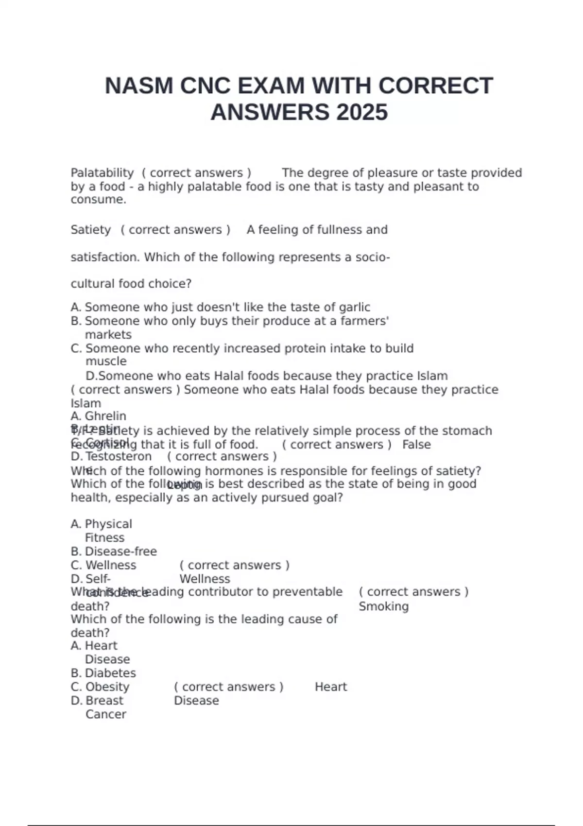 NASM CNC EXAM WITH CORRECT ANSWERS 2025 - NASM CNC EXA - Stuvia US