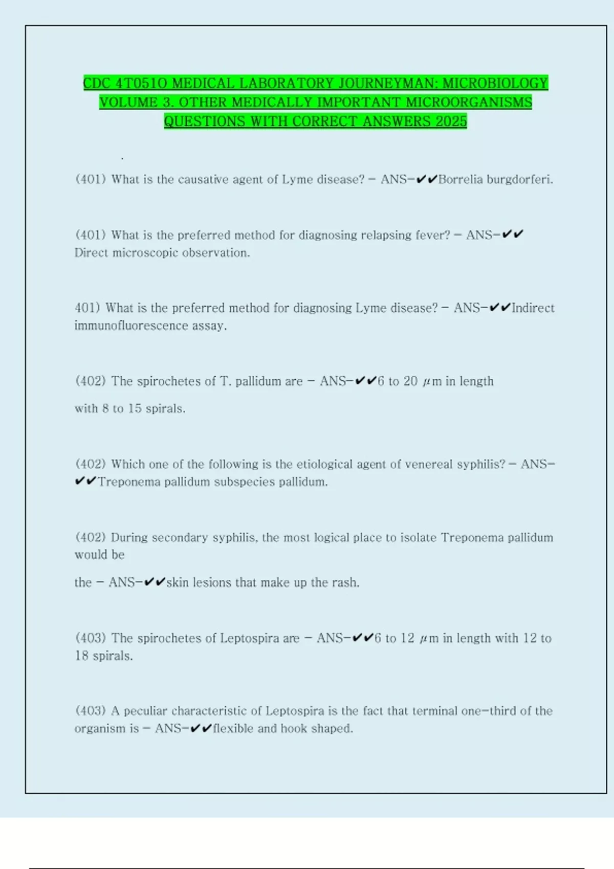 CDC 4T051O MEDICAL LABORATORY JOURNEYMAN: MICROBIOLOGY VOLUME 3. OTHER MEDICALLY IMPORTANT ...