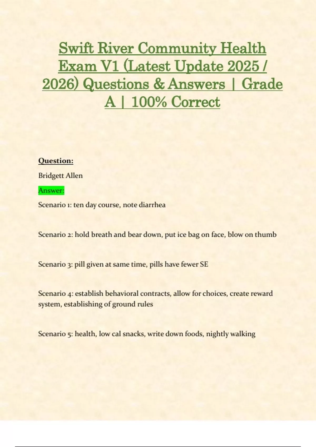 Swift River Community Health Exam V1 (Latest Update 2025 / 2026 ...