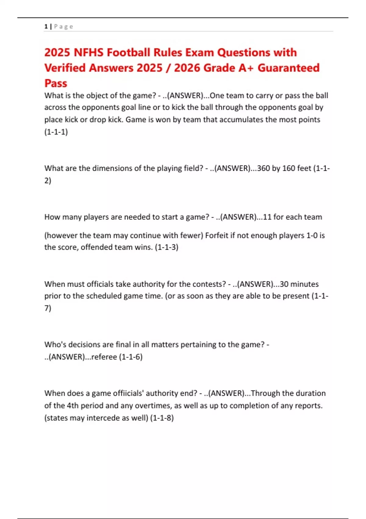 2025 NFHS Football Rules Exam Questions with Verified Answers 2025 / ...