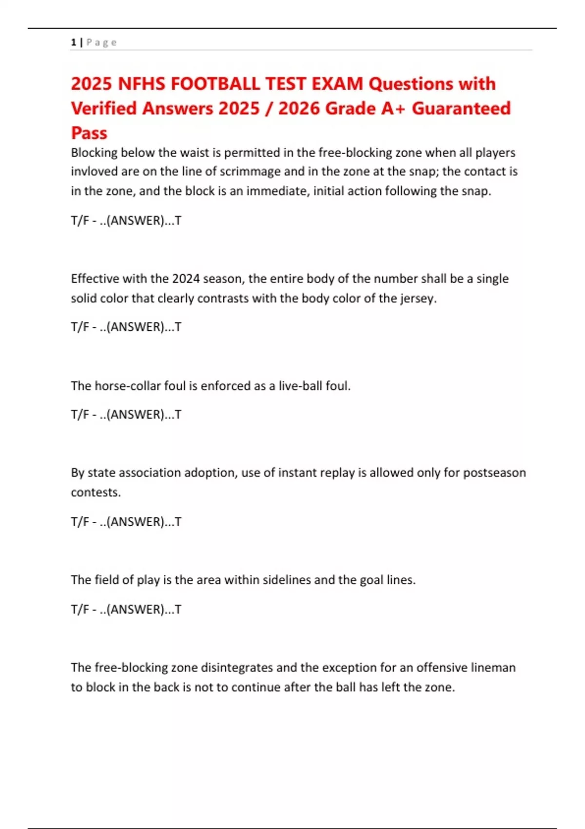 2025 NFHS FOOTBALL TEST EXAM Questions with Verified Answers 2025 / ...