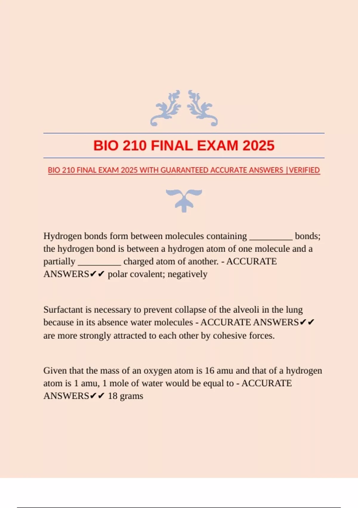 BIO 210 FINAL EXAM 2025 WITH GUARANTEED ACCURATE ANSWERS |VERIFIED ...
