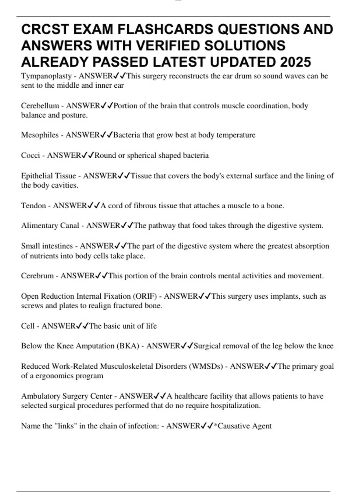 CRCST EXAM FLASHCARDS QUESTIONS AND ANSWERS WITH VERIFIED SOLUTIONS ...