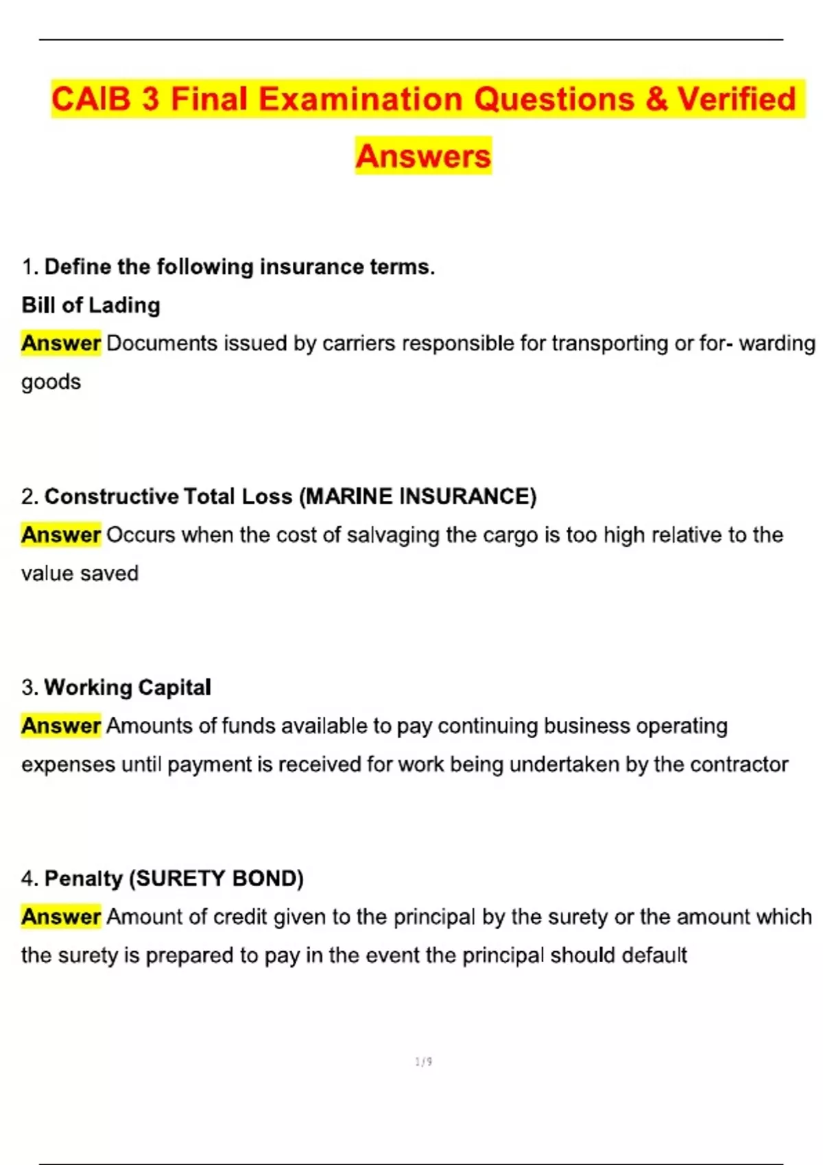 CAIB 3 FINAL EXAMINATION 2025 Actual with Questions & Answers (Latest ...