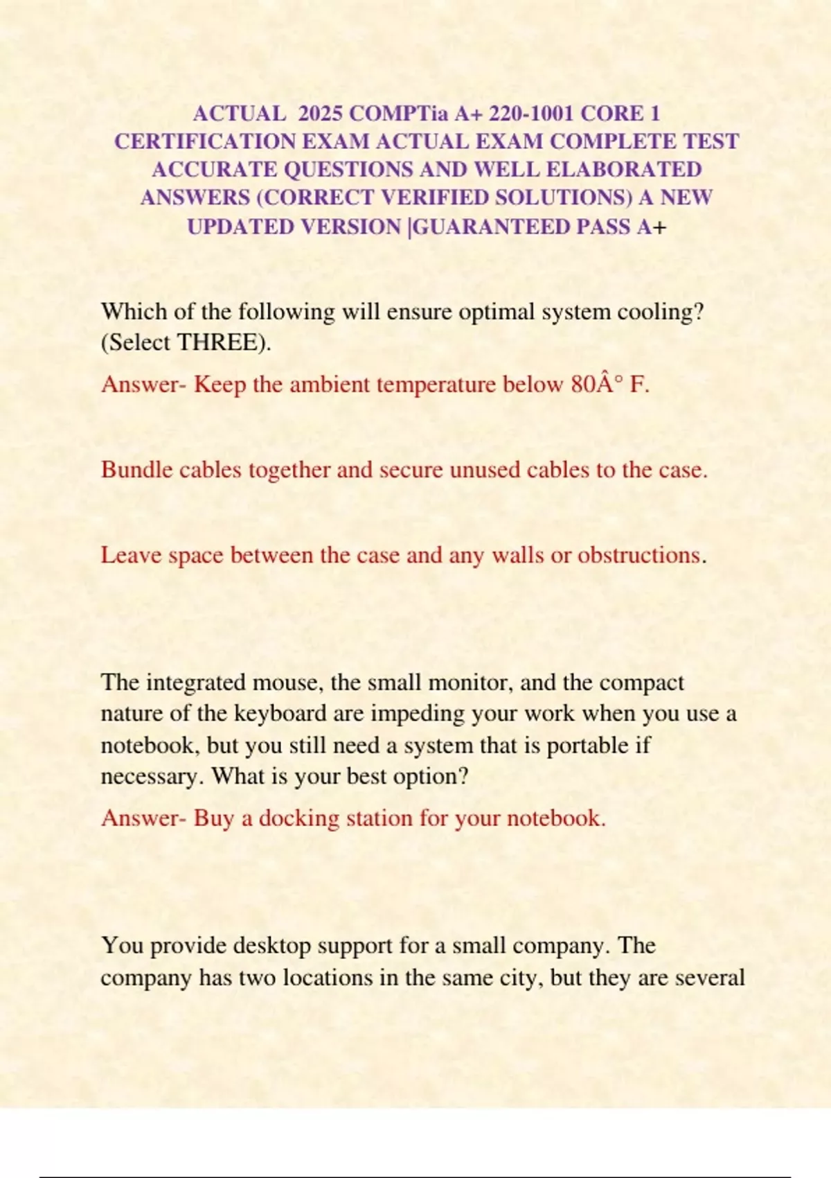ACTUAL 2025 COMPTia A+ 220-1001 CORE 1 CERTIFICATION EXAM ACTUAL EXAM ...