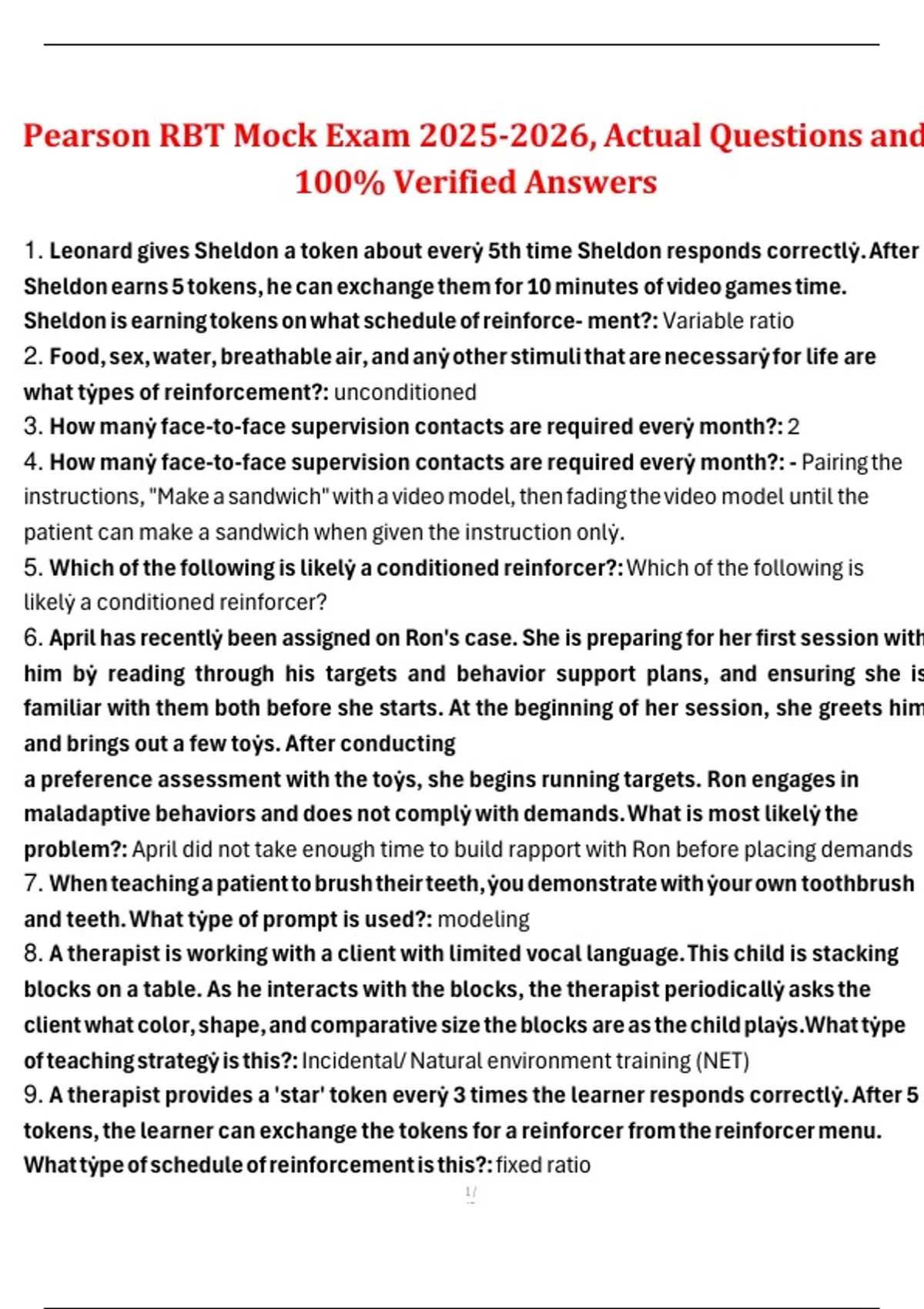 Pearson RBT Mock Exam , Actual Questions and 100% Verified Answers ...