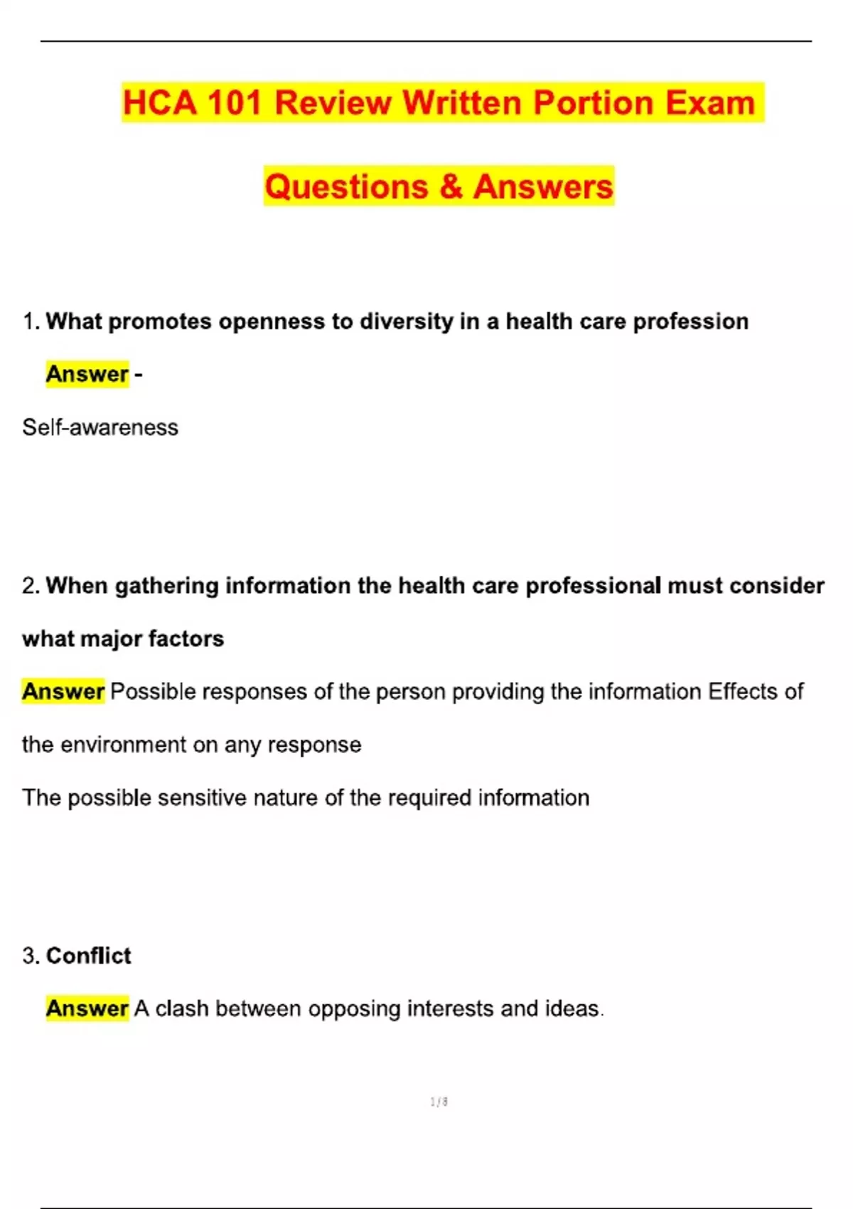HCA 101 Review Written Portion Exam 2025 Actual with Questions ...