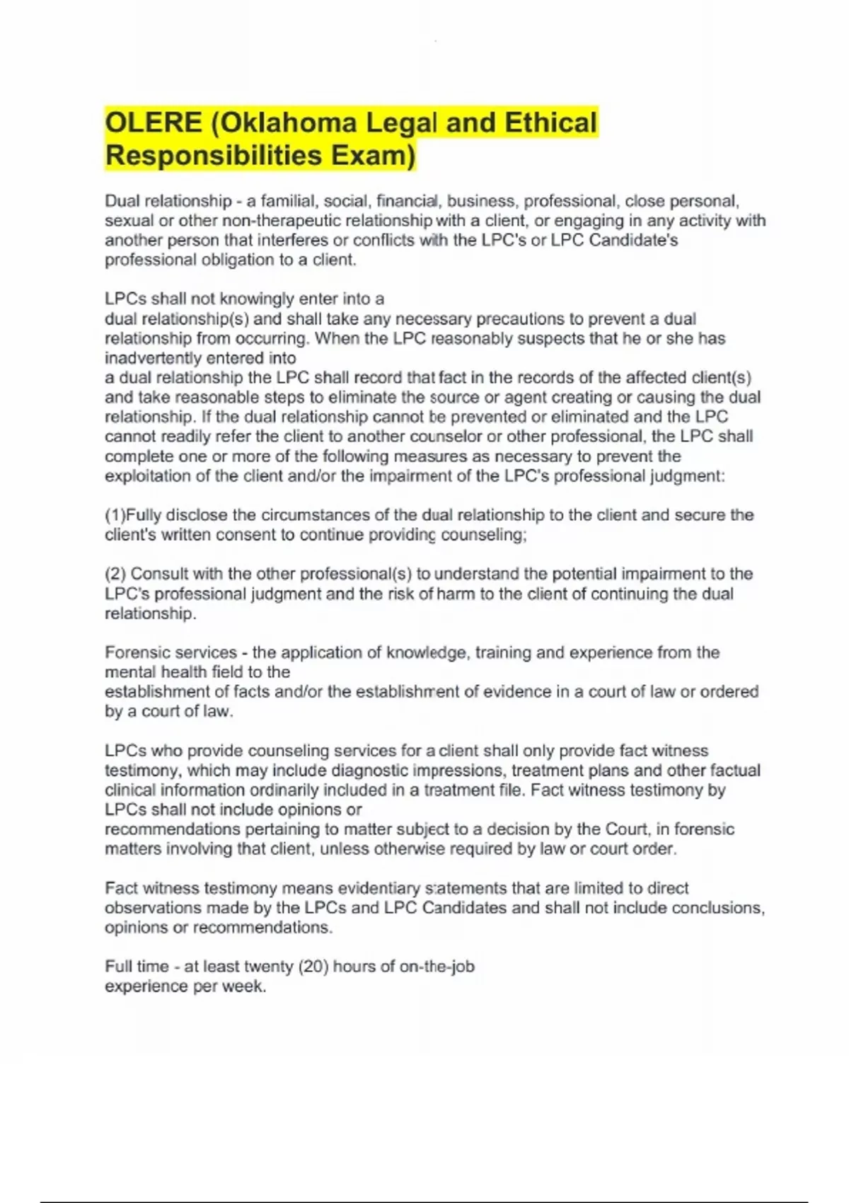 OLERE (Oklahoma Legal and Ethical Responsibilities Exam) - OLERE ...