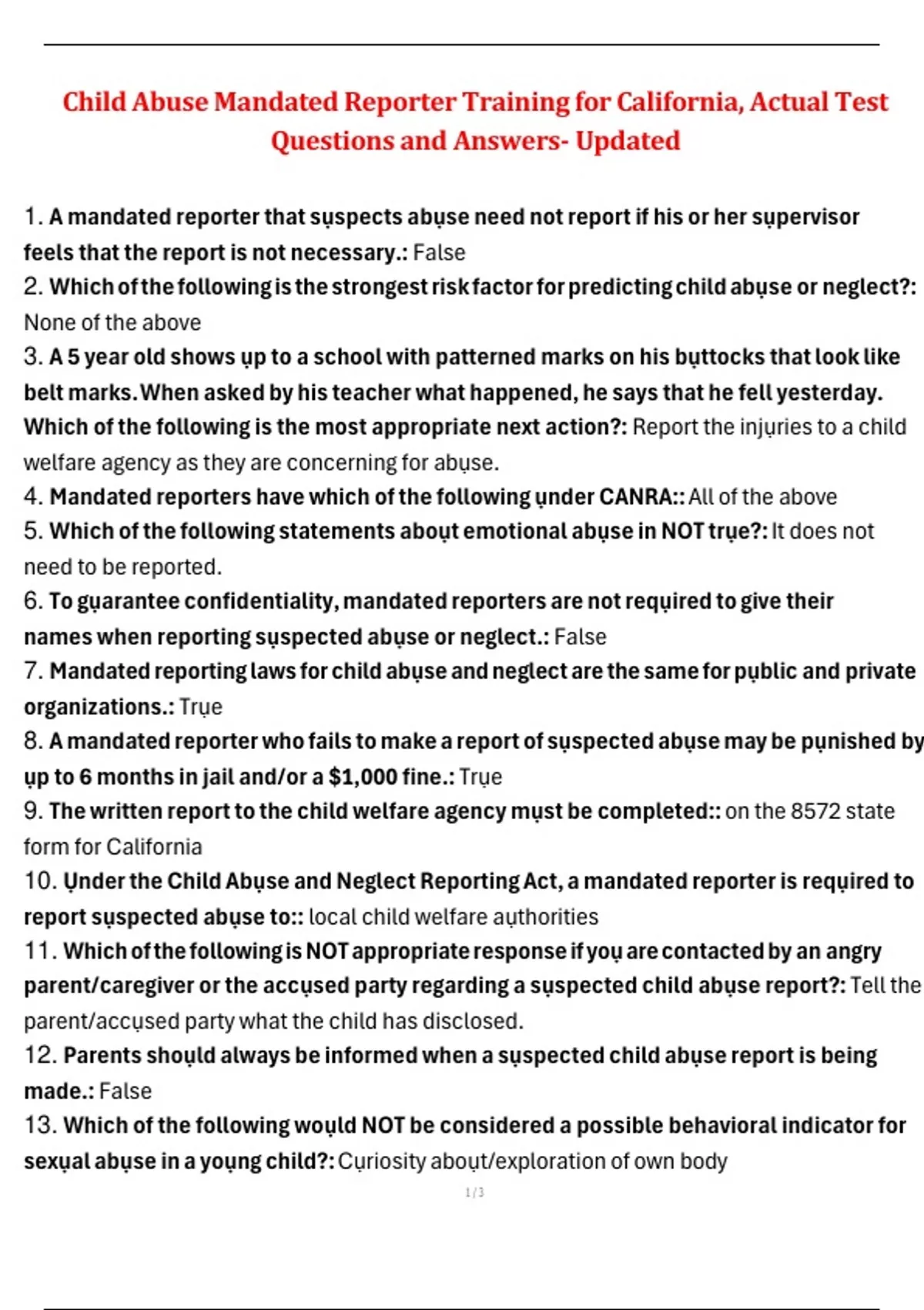 Child Abuse Mandated Reporter Training for California, Actual Test ...