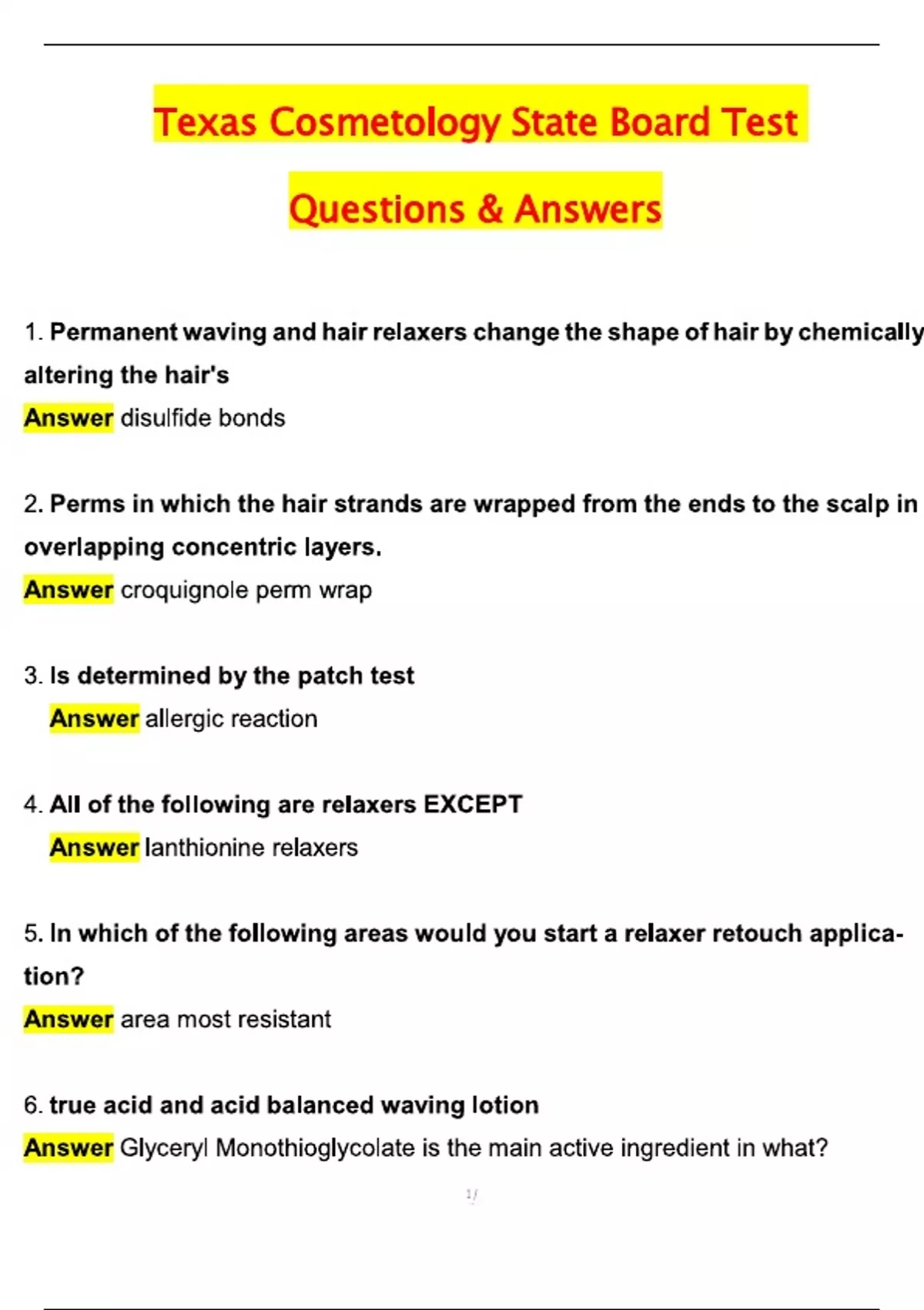 Texas Cosmetology State Board Test 2025 Actual Questions & Answers ...