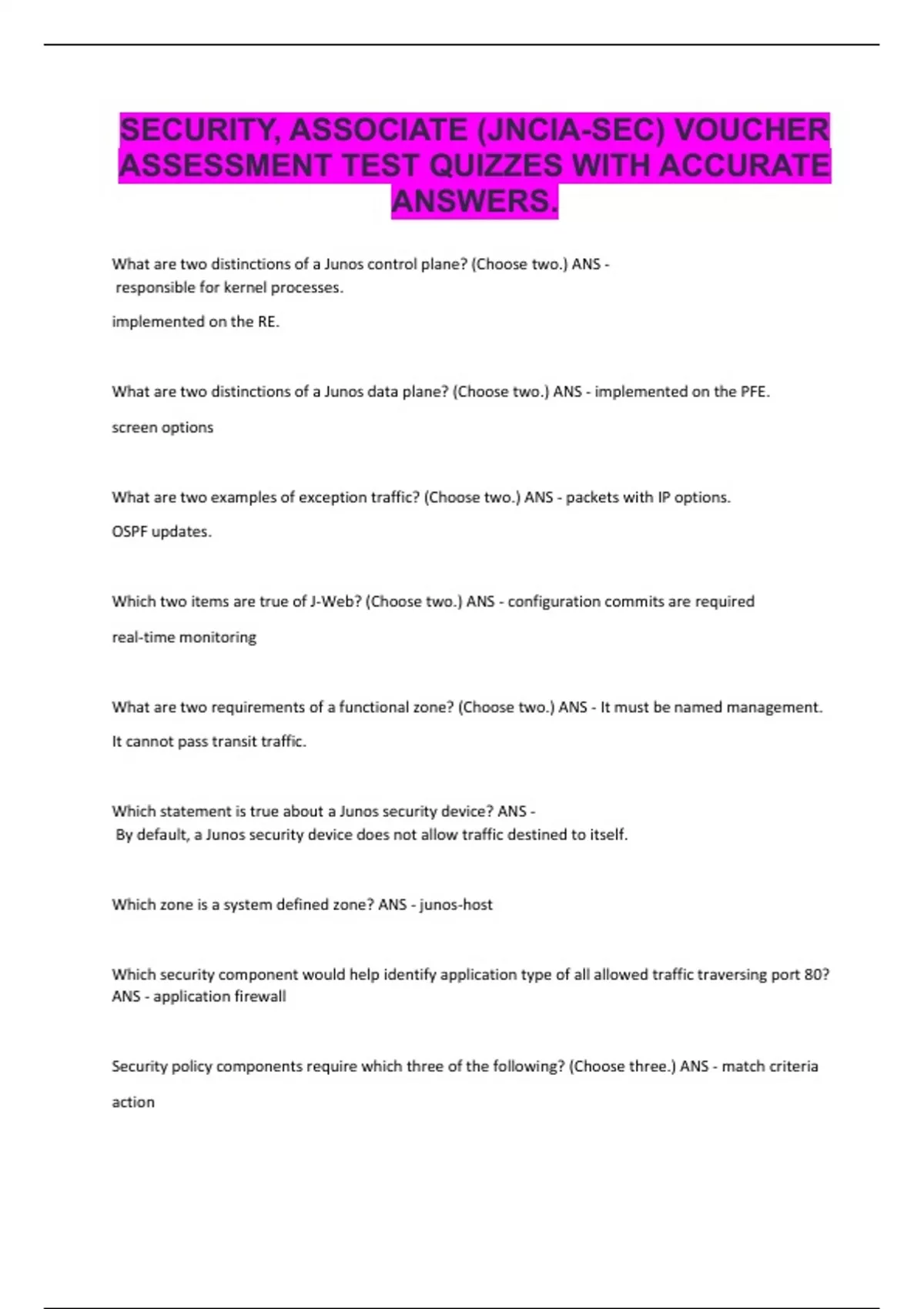 SECURITY, ASSOCIATE (JNCIA-SEC) VOUCHER ASSESSMENT TEST QUIZZES WITH ...