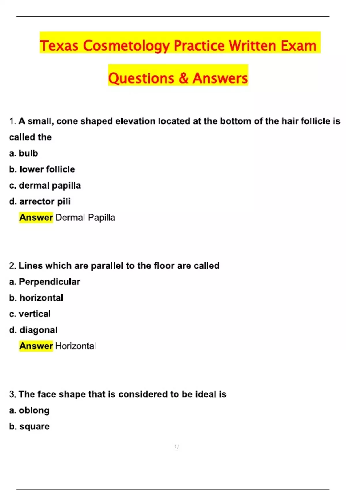TEXAS Cosmetology Practice Written Exam 2025 Actual Questions & Answers ...