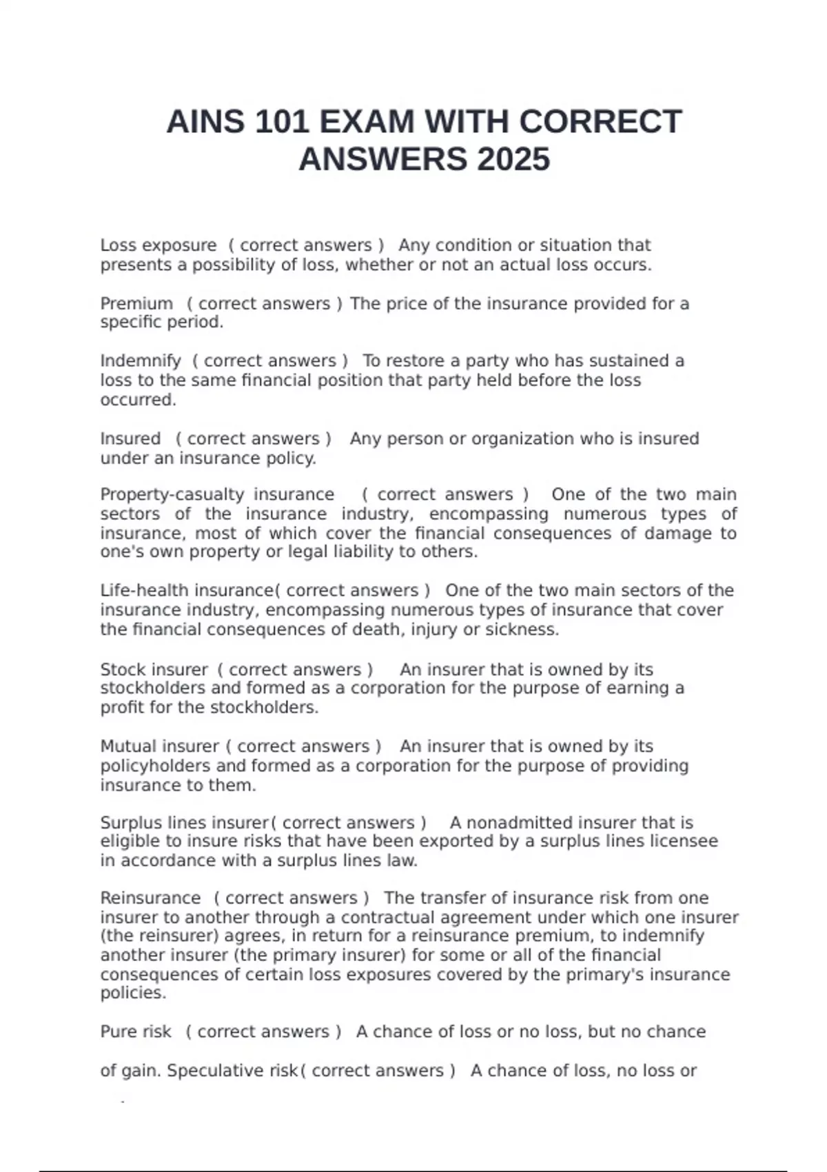 AINS 101 EXAM WITH CORRECT ANSWERS 2025 - AINS 101 EXA - Stuvia US