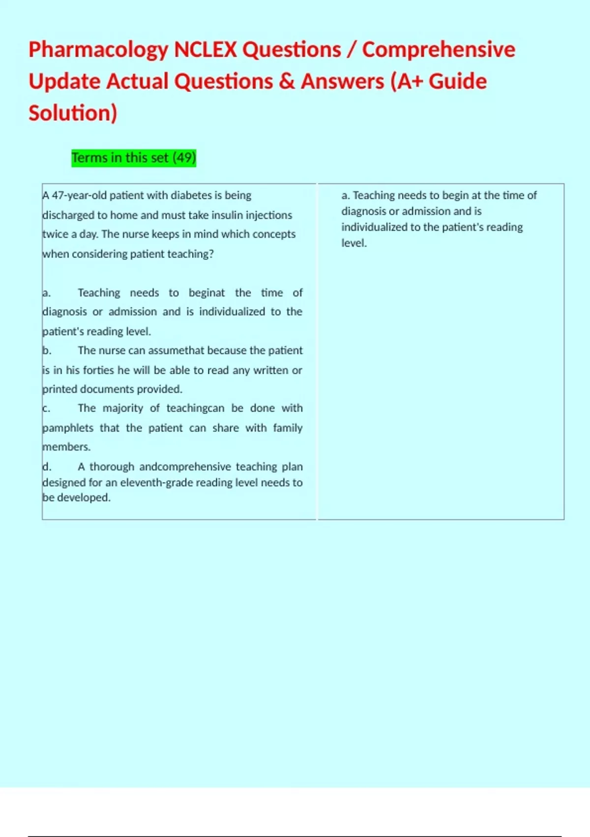 Pharmacology NCLEX Questions / Comprehensive Update Actual Questions ...