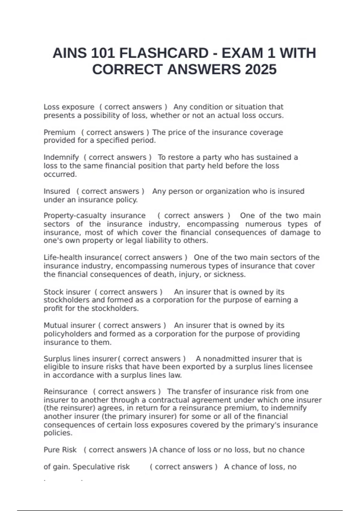 AINS 101 FLASHCARD - EXAM 1 WITH CORRECT ANSWERS 2025 - AINS 101 ...