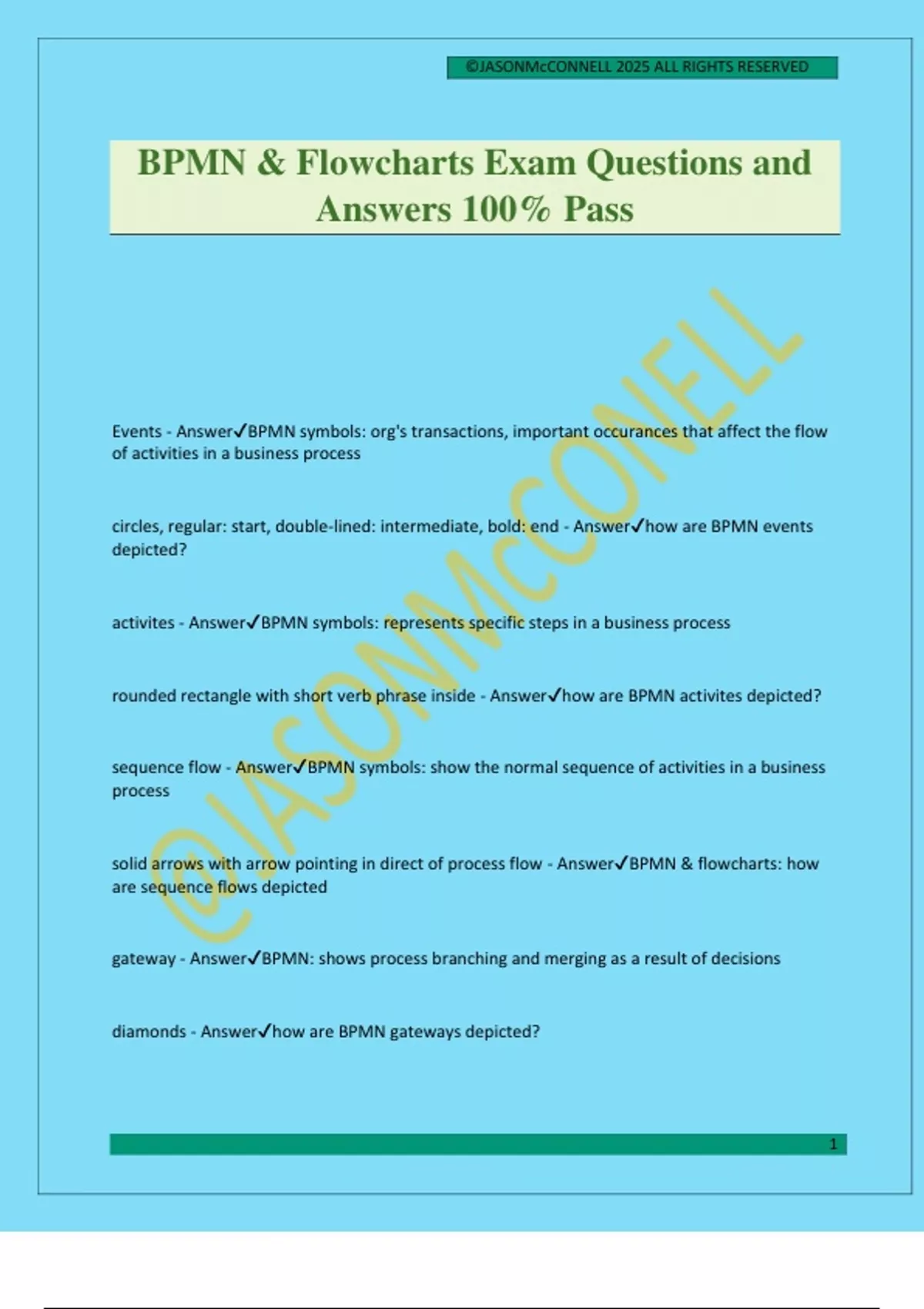 BPMN & Flowcharts Exam Questions and Answers 100% Pass - BPMN - Stuvia US