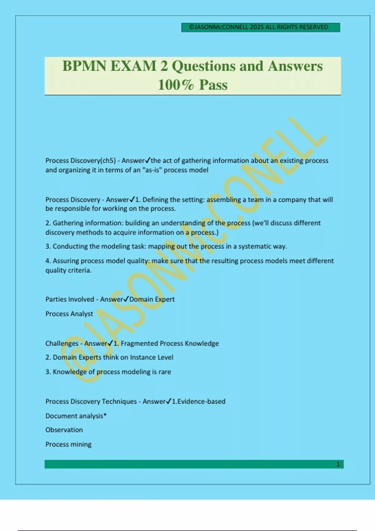 BPMN EXAM 2 Questions and Answers 100% Pass - BPMN - Stuvia US