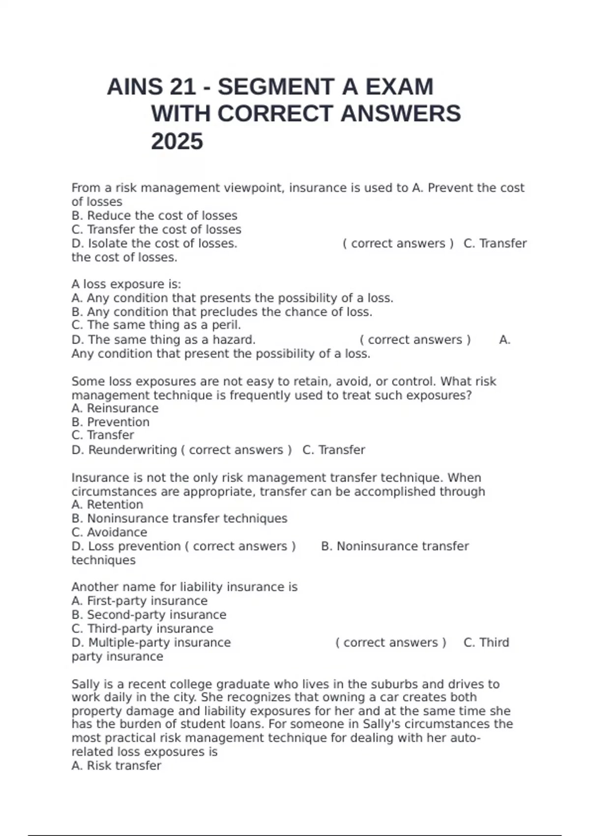 AINS 21 - SEGMENT A EXAM WITH CORRECT ANSWERS 2025 - AINS 21 - SEGMENT A EXA - Stuvia US